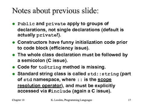 Chapter 10 — Object Oriented Programming Languages Principles And