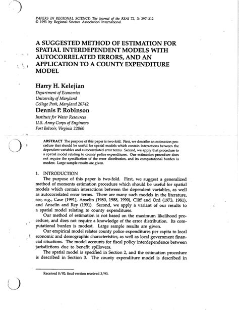 Pdf Spatial Correlation A Suggested Alternative To The Autoregressive Model