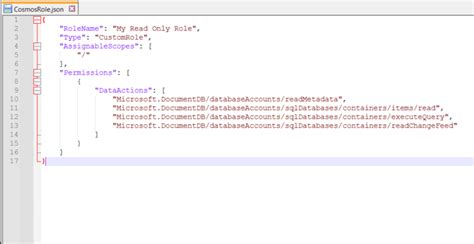 steps to create a custom role with rbac permissions on azure to manage an azure cosmos db for