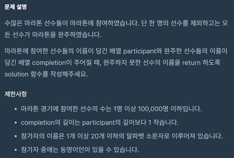 Level 1 완주하지 못한 선수 해시 Hash