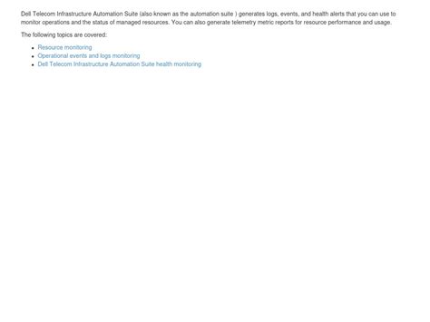 Monitoring Overview Dell Telecom Infrastructure Automation Suite 2 2 Infrastructure Management
