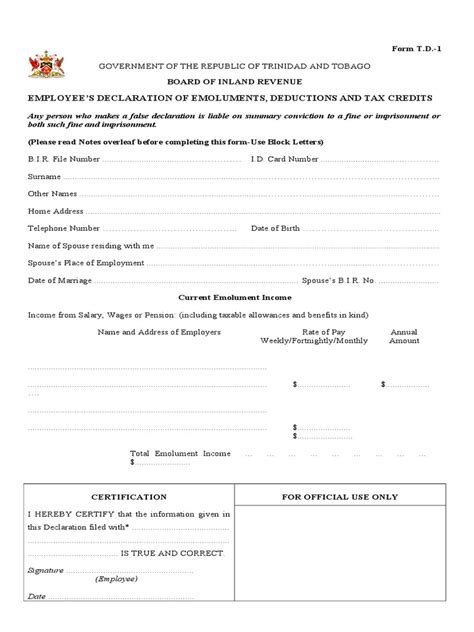 Td1 Forms 2006 Amended Income Tax Form Trinidad And Tobago Pdf