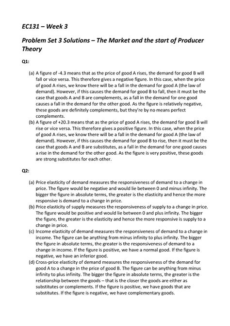 Pre Class Solutions Week EC Week Problem Set Solutions The Market And The Start
