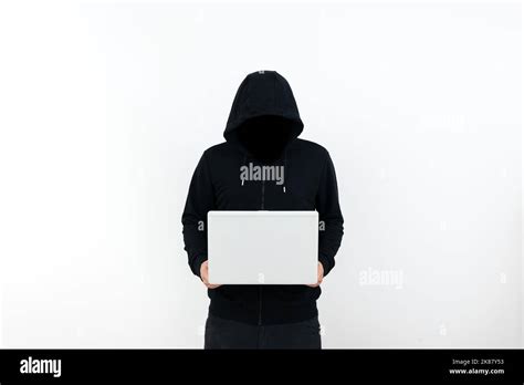 Man Standing With Laptop Presenting Cyber Security Businessman