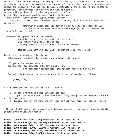 Solved Write A Class Encapsulating The Concept Of A Circle