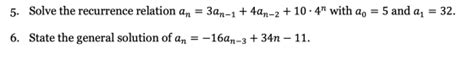 5 solve the recurrence relation an 3an 1 4an 2 10 4with ao 5