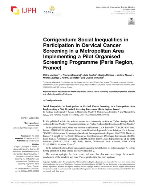 Pdf Corrigendum Social Inequalities In Participation In Cervical