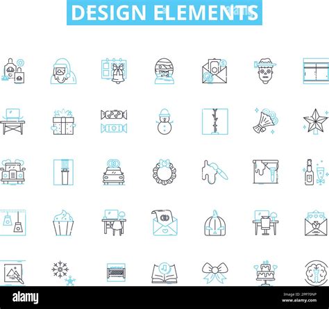 Design Elements Linear Icons Set Color Typography Layout Shape Texture Composition