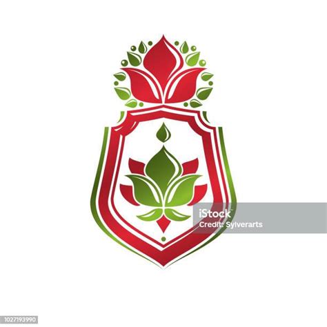 백합 꽃 왕실 기호로 만든 빈티지 전령 엠블럼 에코 제품 기호 유기농 및 건강 식품 테마 일러스트레이션 장식 보호 방패 0명에 대한 스톡 벡터 아트 및 기타 이미지 Istock