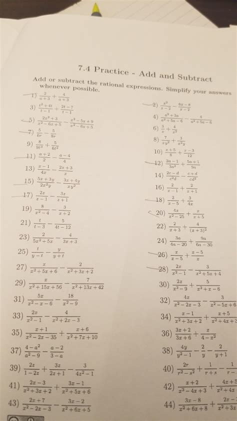 Adding And Subtracting Rational Expressions Worksheet Printable Sheet Education