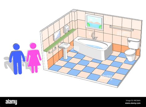 Interior Of Modern Bathroom With Bathtub Isometric View Vector