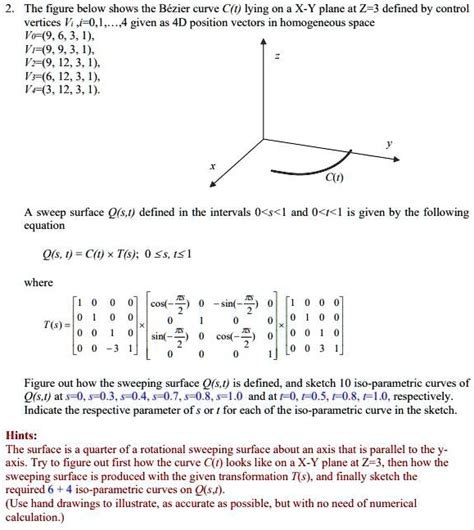 Solved The Figure Below Shows The Bezier Curve Ct Lying On The X Y Plane At Z Axis Defined