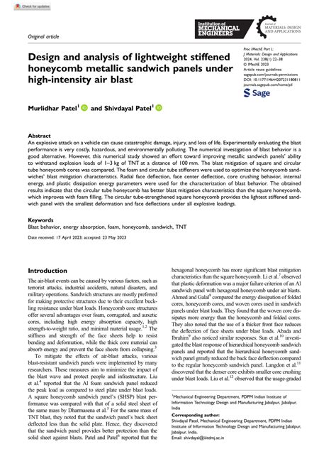 Pdf Design And Analysis Of Lightweight Stiffened Honeycomb Metallic Sandwich Panels Under High