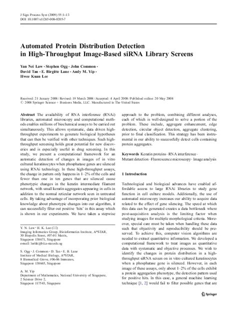 Pdf Automated Protein Distribution Detection In High Throughput Image Based Sirna Library