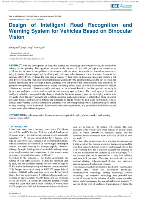 PDF Design Of Intelligent Road Recognition And Warning System For Vehicles Based On Binocular