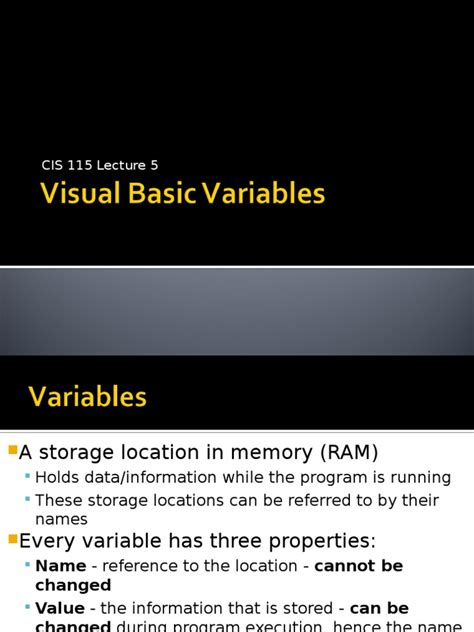 cis 115 lecture05 vb variables pdf data type variable computer