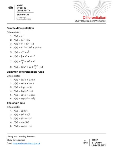 Differentiation Worksheet Download Free Pdf Tangent Derivative