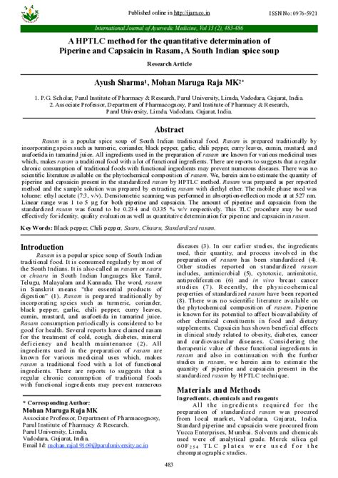 Pdf A Hptlc Method For The Quantitative Determination Of Piperine And Capsaicin In Rasam A