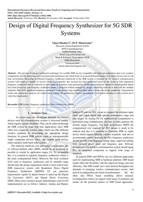 Pdf Design Of Digital Frequency Synthesizer For 5g Sdr Systems