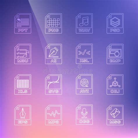 Set Line Msg File Document Obj Bmp Wav Ai M3u Ppt And Xsl Icon