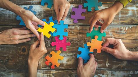 Hands Working Together On Jigsaw Puzzle Stock Illustration