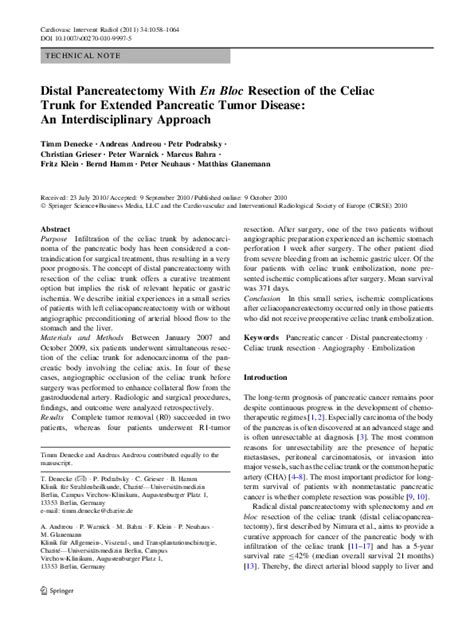 Pdf Distal Pancreatectomy With En Bloc Resection Of The Celiac Trunk For Extended Pancreatic