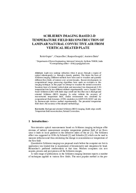 Pdf Schlieren Imaging Based 2 D Temperature Field Reconstruction Of