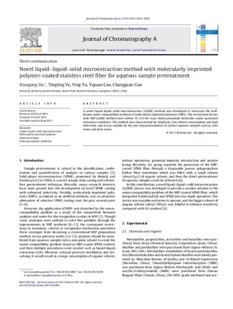 Pdf Novel Liquidliquidsolid Microextraction Method With Molecularly Imprinted Polymer Coated