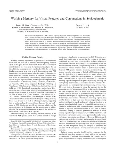 Pdf Working Memory For Visual Features And Conjunctions In Schizophrenia