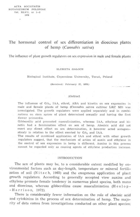 PDF The Hormonal Control Of Sex Differentiation In Dioecious Plants Of Hemp Cannabis Sativd