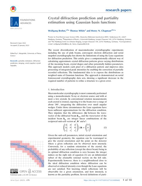 Pdf Crystal Diffraction Prediction And Partiality Estimation Using
