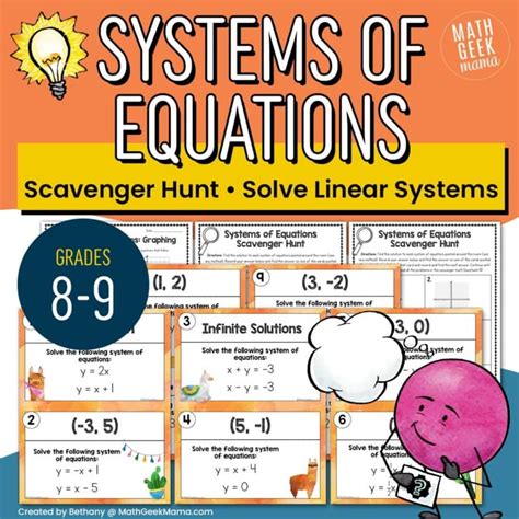 Solve Systems Of Linear Equations Scavenger Hunt 8th 9th Grade