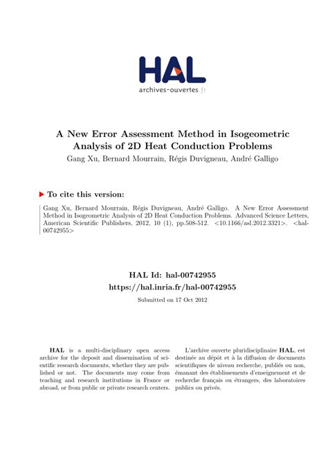 Pdf A New Error Assessment Method In Isogeometric Analysis Of 2d Heat Conduction Problems