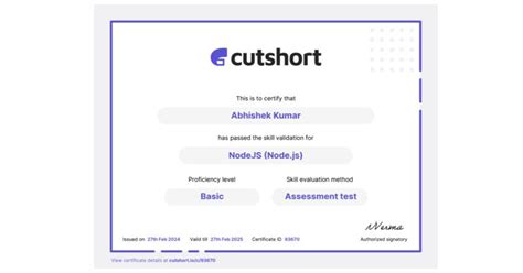 abhishek s skill certificate for nodejs node js cutshort abhishek kumar chaubey