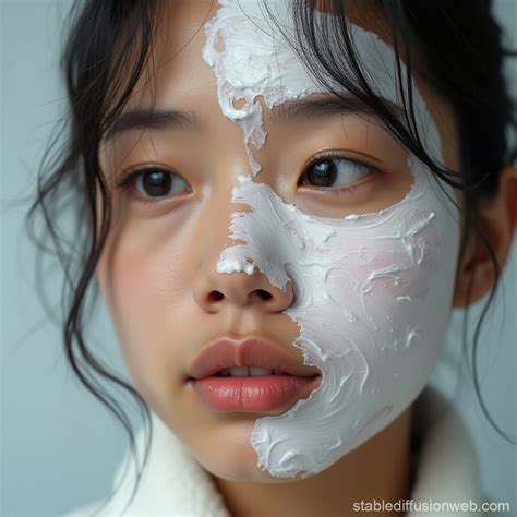 Asian Woman Covered In White Glue Stable Diffusion Online
