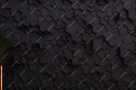 3d Illustration Of Hexagonal Texture Background Abstract Black Wall Design Vibrant Patterns On