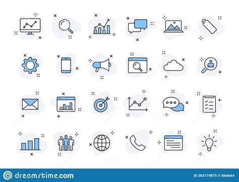 Set Of 24 Seo And Development Web Icons In Line Style Contact Target Website Vector