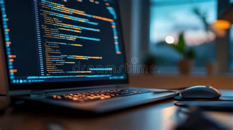 Coding In Focus Laptop Displaying Source Code With Mouse And Window