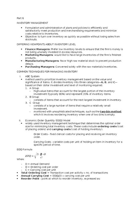 Part 6 Inventory Management Part 6 Inventory Management Formulation And Administration Of