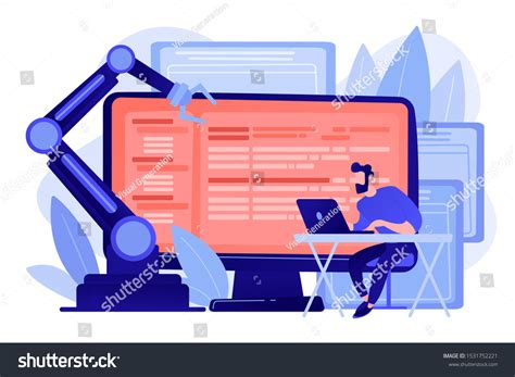 Developer Laptop Computer Open Robotic Soft เวกเตอร์สต็อก ปลอดค่า