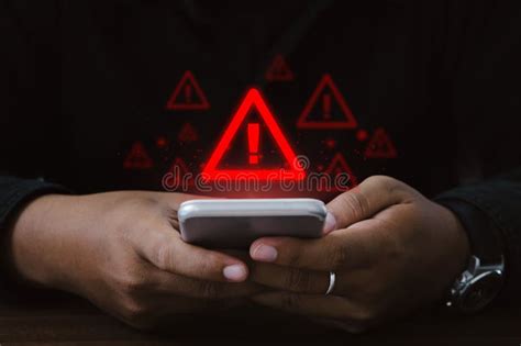 man using smartphone with warning sign notification error and virus