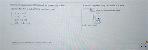 Solved State The Dual Problem Using The Variables U Vand W