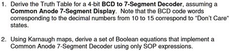 1 Derive The Truth Table For A 4 Bit Bcd To 7 Segment Decoder Assuming A Common Anode 7