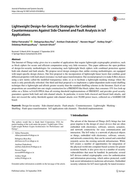 Pdf Lightweight Design For Security Strategies For Combined Countermeasures Against Side