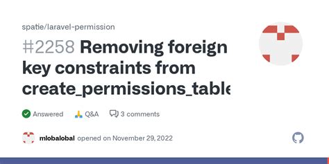 Removing Foreign Key Constraints From Create Permissions Table · Spatie Laravel Permission