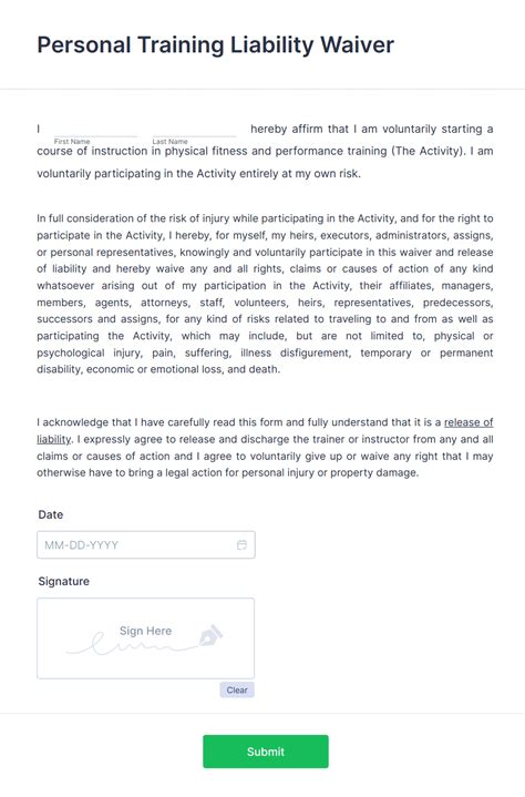 Personal Training Waiver