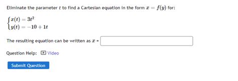 [solved] eliminate the parameter t to find a cartesian eq