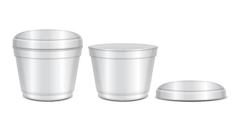 유제품 요구르트 크림 디저트 잼을위한 플라스틱 랩과 호일 커버와 둥근 흰색 플라스틱 용기 벡터 패키지 모형 템플릿 변환 공란에 대한 스톡 벡터 아트 및 기타 이미지 Istock
