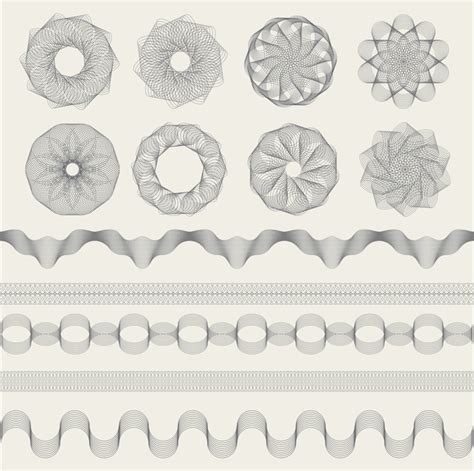 기 로쉐 그래픽 쿠폰 돈 지폐 또는 인증서 표지판 컬렉션 모양에 대 한 빈티지 조각 파도 인증서 웨이브 그래픽 워터 마크 장식 패턴 일러스트 프리미엄 벡터