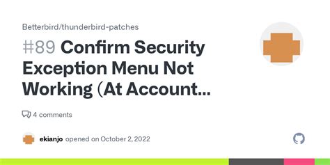 Confirm Security Exception Menu Not Working At Account Creation